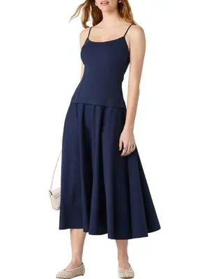 Astr The Label Cierra Mixed Media Fit & Flare Midi Dress - Navy