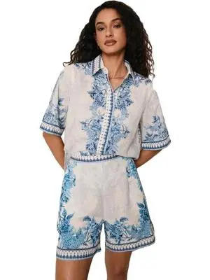 RAISHMA Printed Cotton Relaxed-fit Shorts - Blue