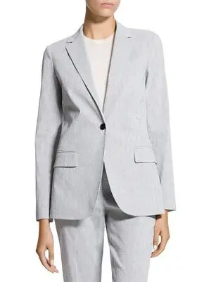Theory Linen Blend Blazer - Black Multi