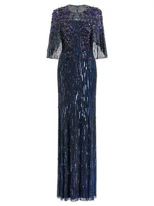 Jenny Packham Astra Sequin-embellished Maxi Gown - Blueberry