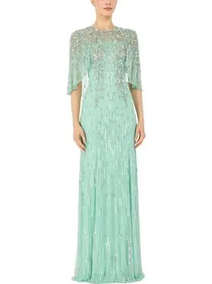 Jenny Packham Astra Sequin-Embellished Maxi Gown Mint
