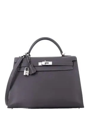 Hermès Kelly Handbag Grey Epsom With Palladium Hardware 32 - Graphite