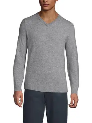 LANDS' END V-Neck CashTouch Sweater Gray Heather