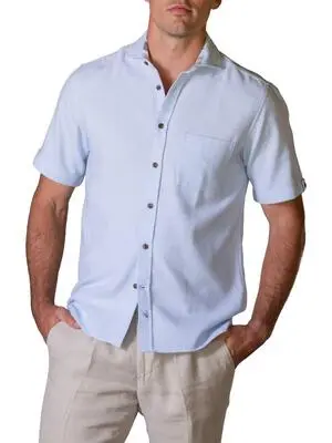 KOY CLOTHING Cotton Short Sleeve Sack Weave Shirt Light Blue