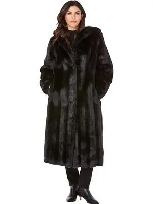 Roaman's Hooded Faux Fur Long Coat - Black