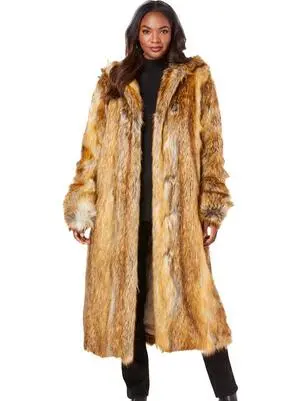 ROAMAN'S Hooded Faux Fur Long Coat - Fox