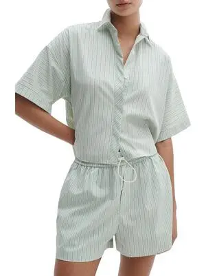 Rag & Bone Stripe Crop Button-up Shirt - Green Stripe
