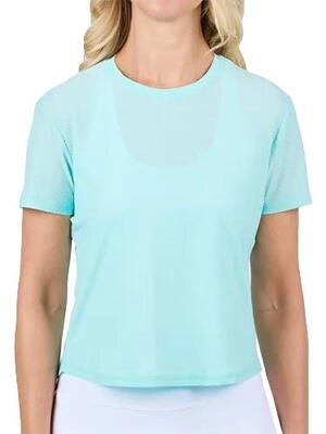 SOFIBELLA Mesh Short Sleeve Tennis Shirt Blue Light