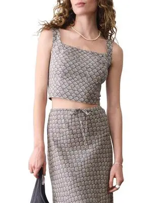 Marine Layer Zoe Seashell Print Hemp Blend Crop Tank - Navy Seashell