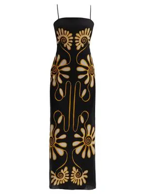 CALA DE LA CRUZ Saantha Printed Linen Dress - Black