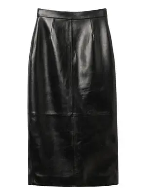 HOUSE OF DAGMAR Leather Midi Skirt - Black