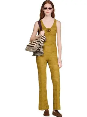 Sandro Floral Pointelle Knit Top - Olive