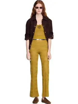 Sandro Pointelle Knit Trousers - Olive