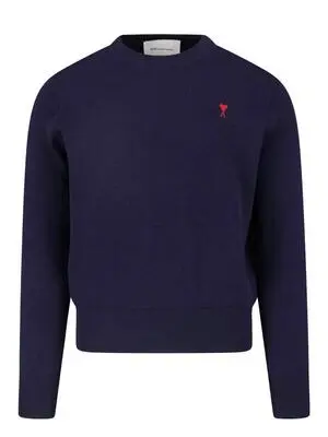AMI Paris De Caur" Wool Sweater - Blue