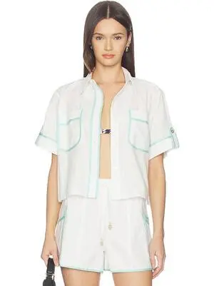 KULANI KINIS Cropped Button Up Shirt - Crystal Tides