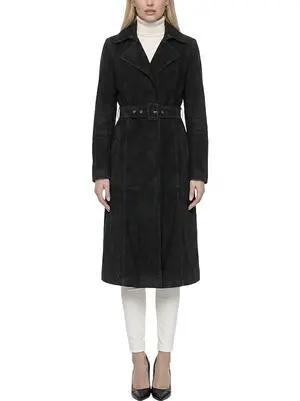 Gorski Metis Suede Belted Trench Coat - Black
