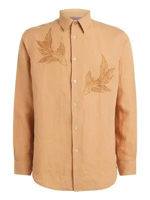 Paul Smith Fish-embroidered Linen Shirt - Yellow