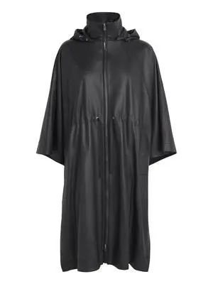 YVES SALOMON Lambskin Waterproof Hooded Cape Coat - Black