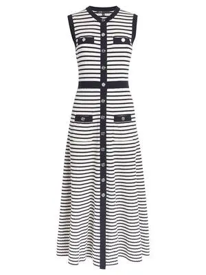 Maje Rib-knit Breton Stripe Midi Dress - Beige