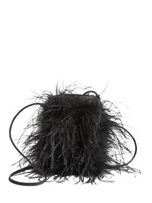 YVES SALOMON Leather Cross-body Bag With Ostrich Feathers Black