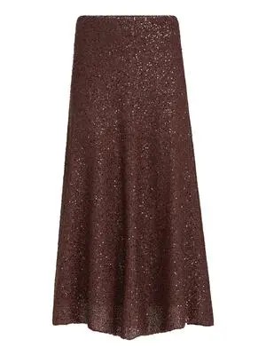 Brunello Cucinelli Linen, Cashmere And Silk Midi Skirt - Red