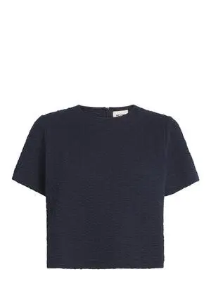 ME+EM Cotton-blend Jacquard T-shirt - Navy