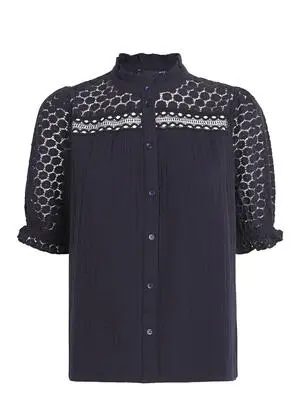 ME+EM Cotton Cheesecloth Blouse - Navy
