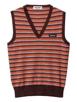 Miu Miu Wool Stripe Sweater Vest - Orange