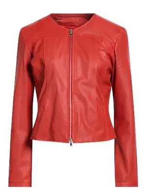 STREET LEATHERS Leather Perforated Zip-up Jacket - Red
