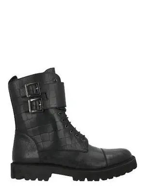 POLLINI Leather Crocodile-effect Combat Boots - Black