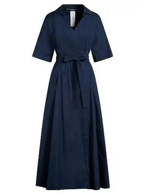 Max Mara S MAX MARA Cotton Poplin Wrap Maxi Dress Navy