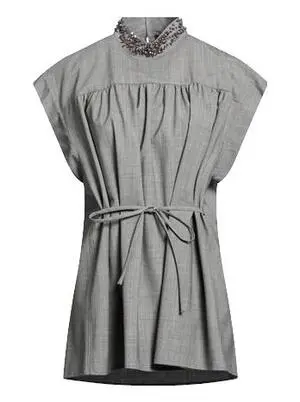 Fabiana Filippi Virgin Wool Blend Top With Embellished Mock Neck - Grey