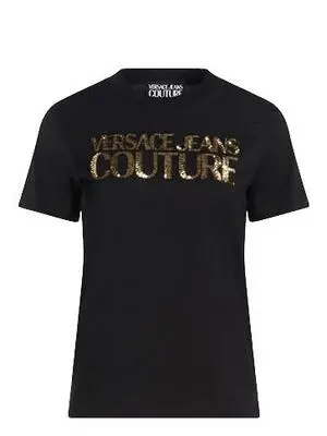 Versace Sequin Embellished Cotton T-shirt - Black