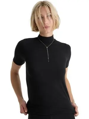 ATM Anthony Thomas Melillo Modal Rib Short Sleeve Mock Neck T-shirt - Black