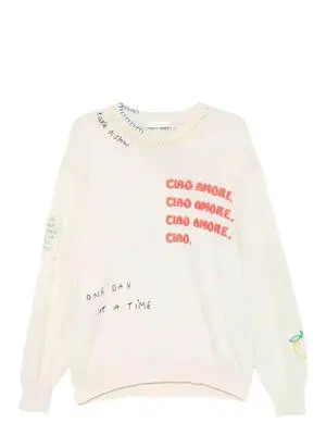 ROBERTO COLLINA Crew-neck Sweater With Embroidery - Neutrals