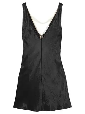 Maria Mcmanus Scalloped Lace-trimmed Hammered-satin Mini Dress - Black