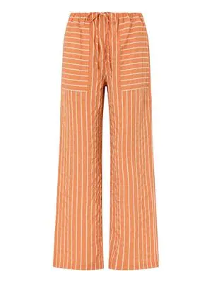 LA LIGNE Tangier Striped Crinkled Tencel Lyocell-blend Wide-leg Pants - Orange