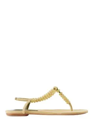 Le Monde Beryl Beaded Leather Flat Sandals - Green