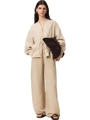 ALLSAINTS Jett Wide Leg Linen Blend Pants - Brown