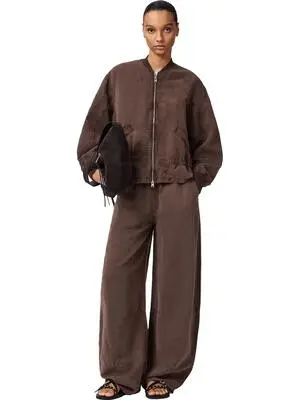 ALLSAINTS Jett Wide Leg Linen Blend Pants - Brown