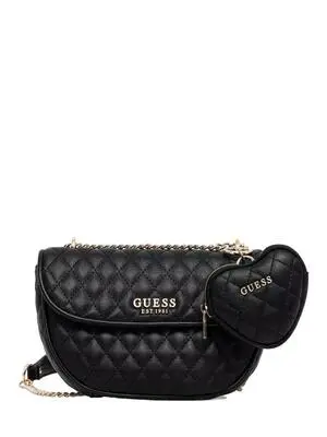 Guess Quilted Heart Charm Crossbody Bag - Black