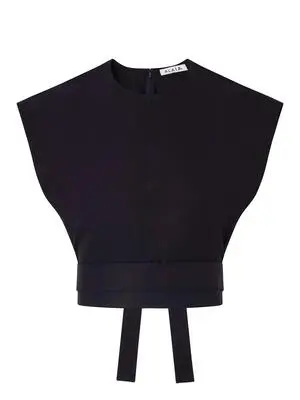 Alaïa Belted Cropped Cotton-Gabardine Top Navy