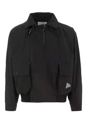 AND WANDER Logo-print Zip-up Hooded Jacket - Black