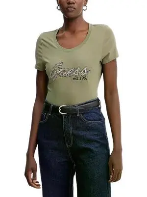 Guess Logo-Embellished T-Shirt Green