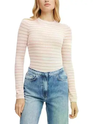 Guess Striped Long Sleeve Sweater - Pink