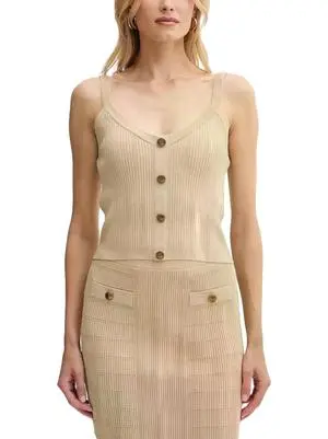 Guess Emmie Button Ribbed Top - Neutrals