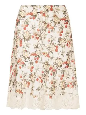 DÔEN Elowette Floral-Print Silk-Satin Midi Skirt With Lace Trim