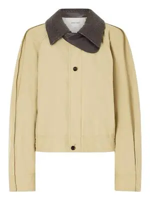 Bottega Veneta Intrecciato Leather-Trimmed Cotton-Twill Jacket Beige