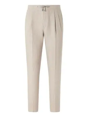 DE PETRILLO Straight-leg Pleated Linen Suit Trousers - Neutrals