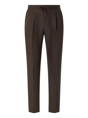DE PETRILLO Straight-leg Pleated Linen Suit Trousers - Brown